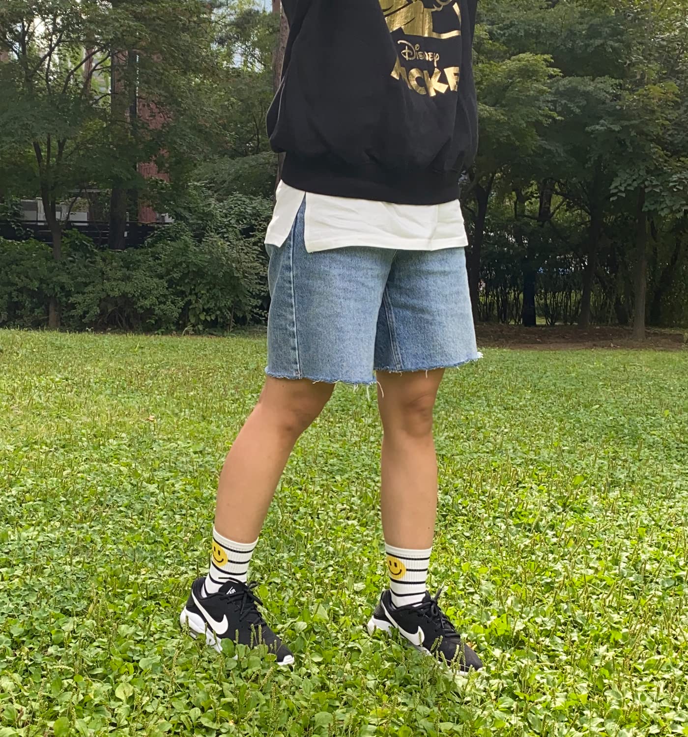 holawit Happy Face Fun Design Positive Smile Black & White Variety Crew Socks 5P Set