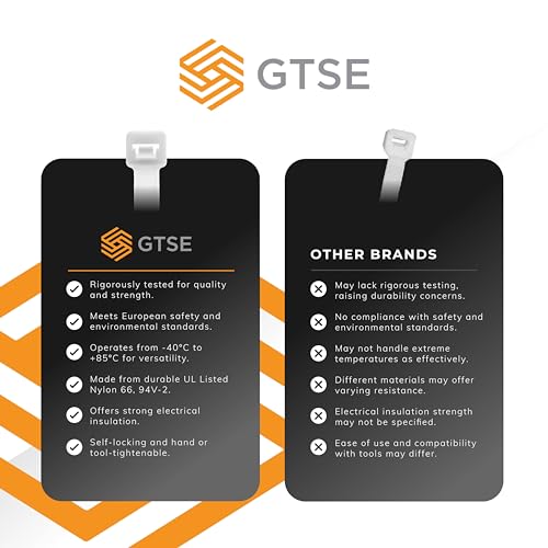 GTSE 12 Inch White/Clear Zip Ties, 100 Pack, 40lb Strength, UV Resistant Long Nylon Cable Ties, Self-Locking 12" Tie Wraps