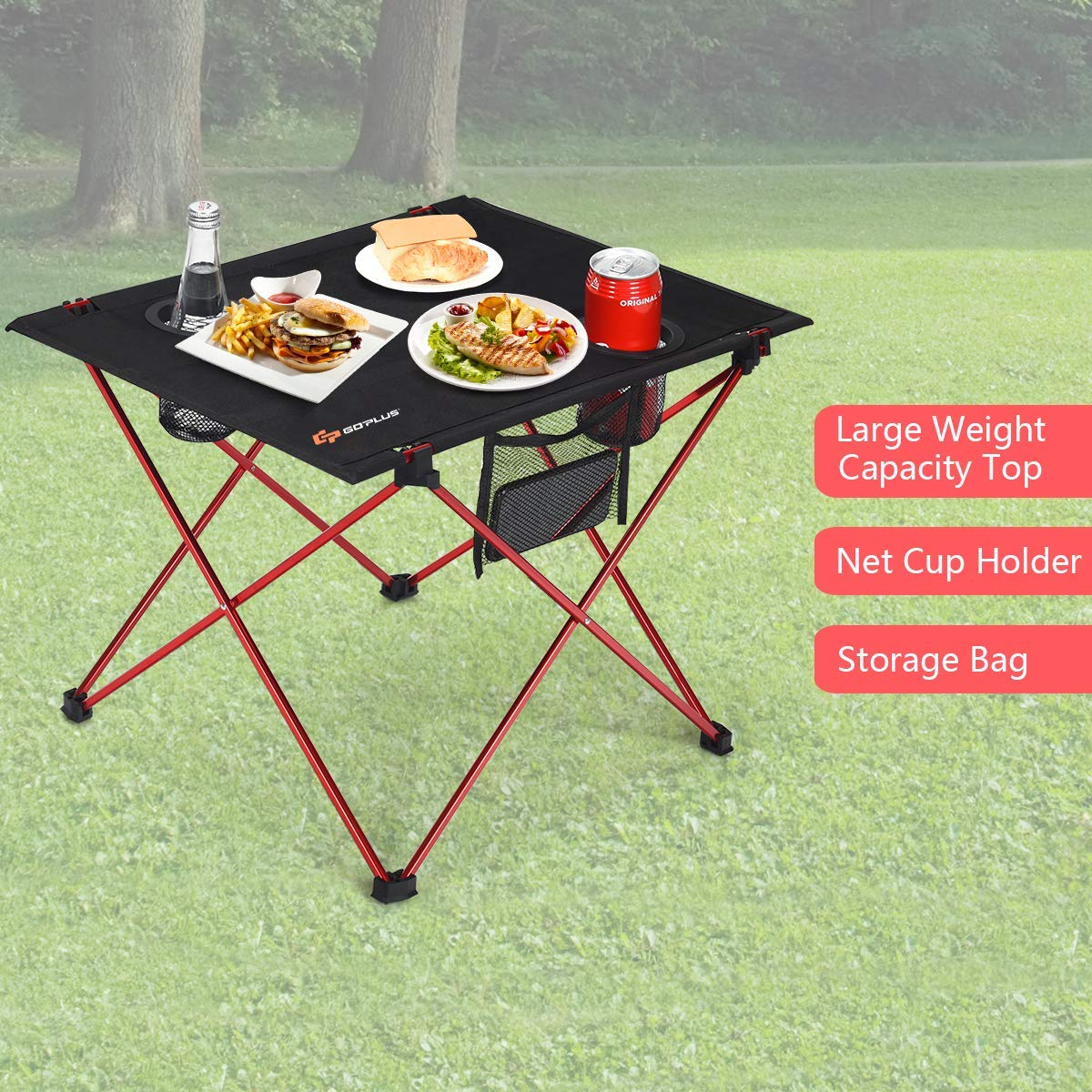 Goplus Portable Camping Table, Lightweight Folding Table with Cup Holders and Carrying Bag, Aluminum Picnic Table Suitable for Camping, Picnic, Outdoor, BBQ, Home