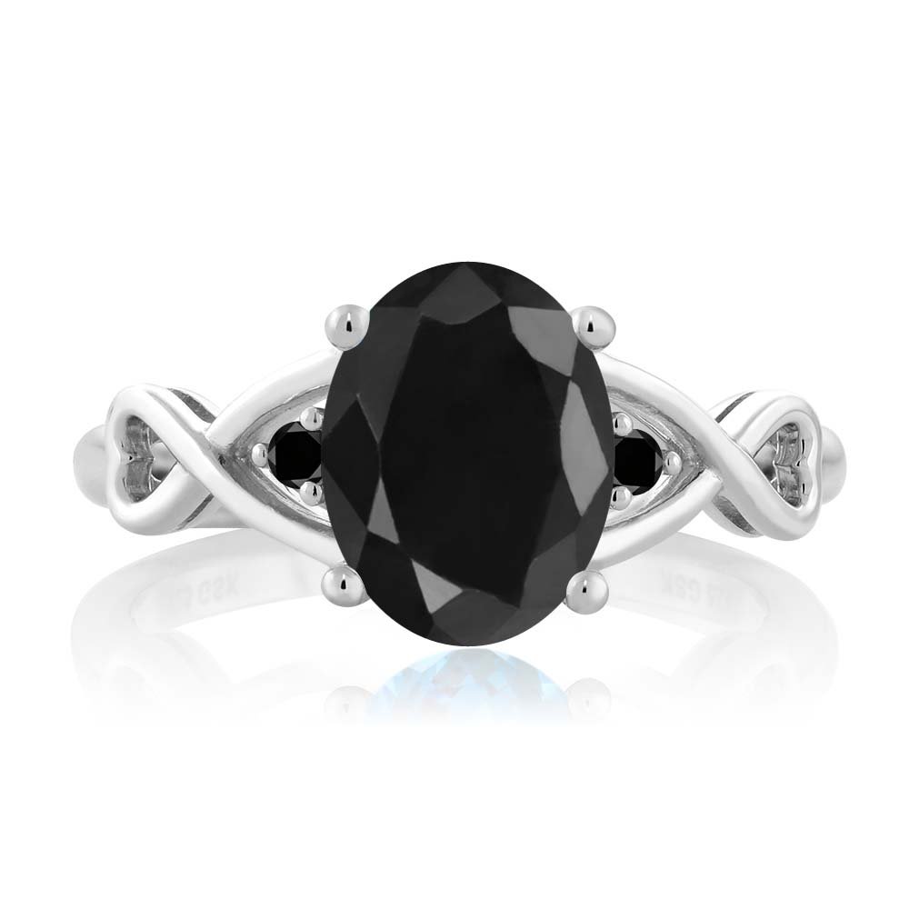 Gem Stone King 925 Sterling Silver Black Sapphire and Black Diamond Women 3 Stone Ring (2.60 Cttw, Available in size 5, 6, 7, 8, 9)