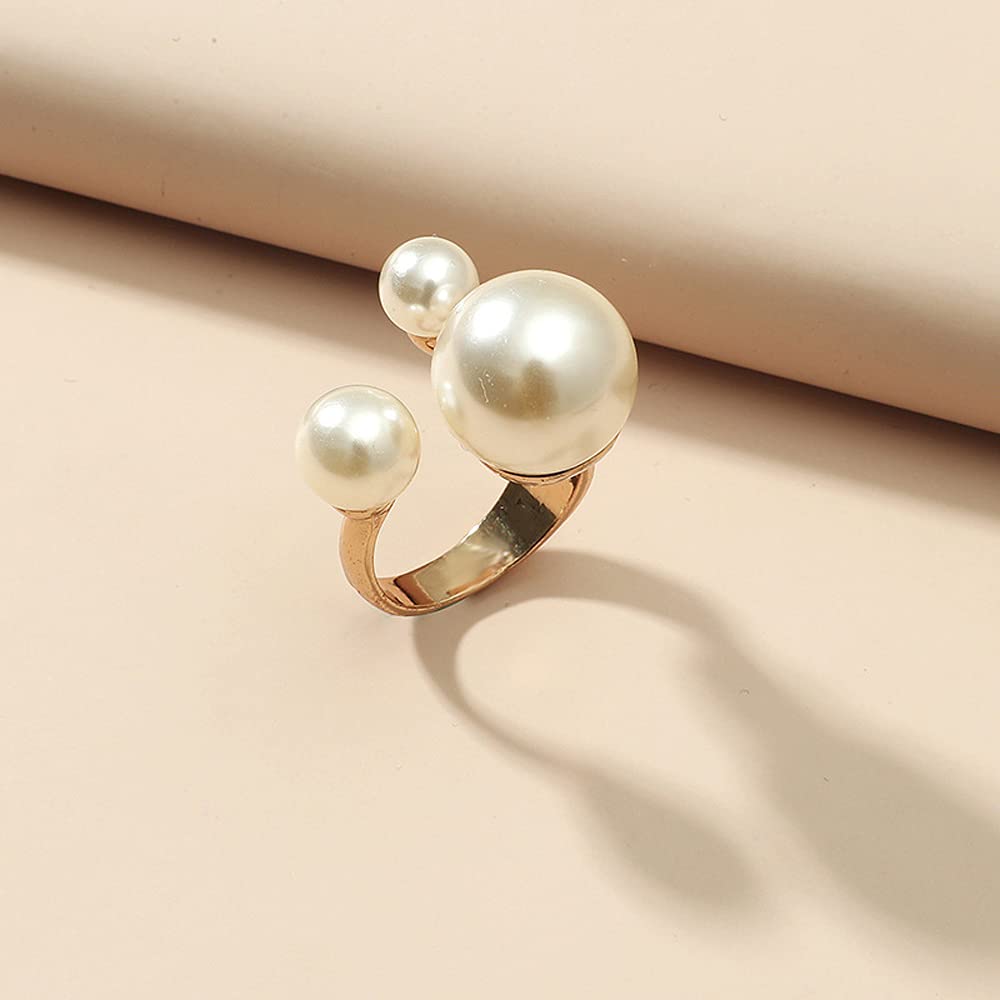 GUAFEIH Women Fashion White Pearl Opening Adjustable Ring Imitation Pearl Opening Ring Christmas Valentine's Day Gift