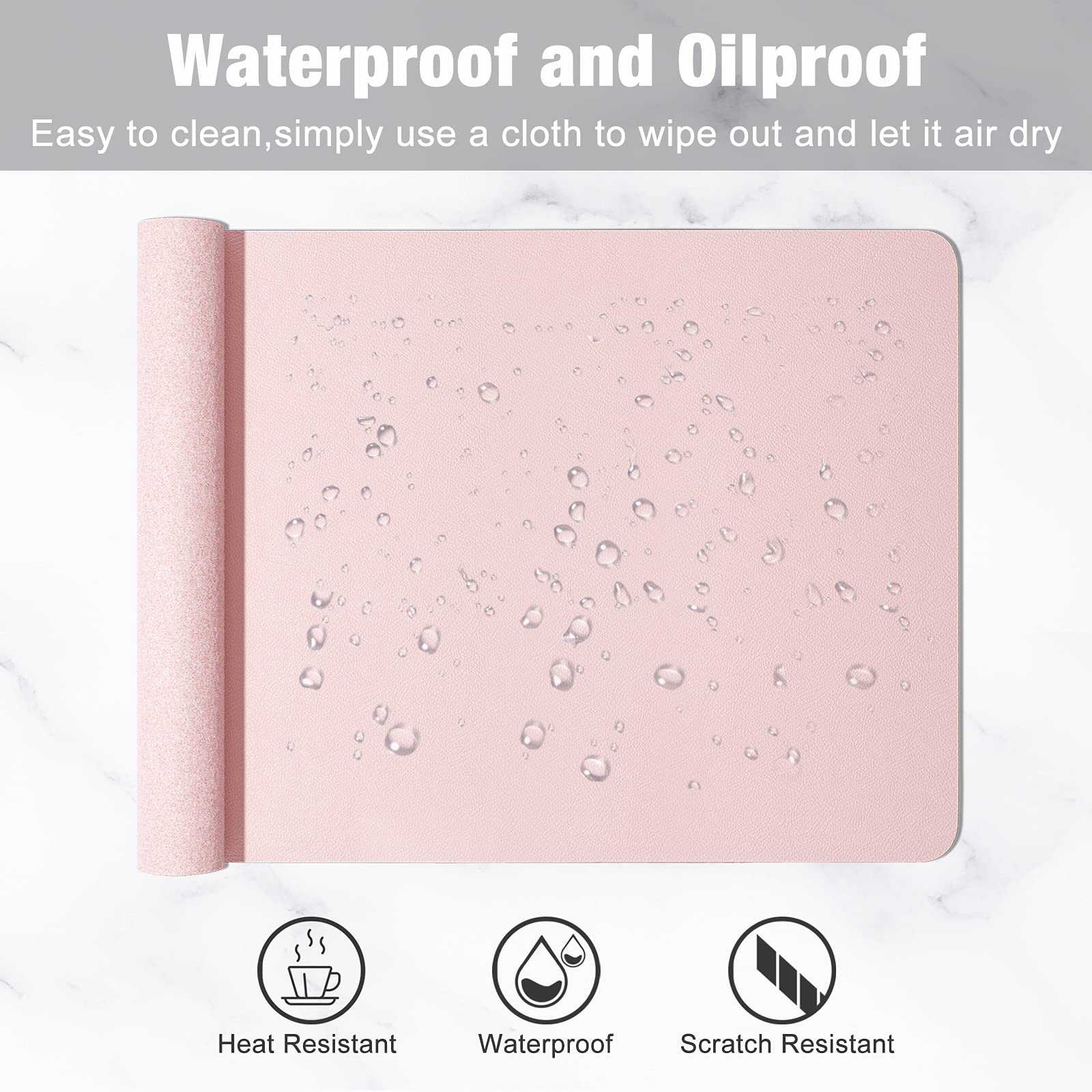 Hsurbtra Desk Pad, 23.6" x 13.8" PU Leather Desk Mat, M Extended Mouse Pad, Waterproof Desk Blotter Protector, Ultra Thin Small Laptop Keyboard Mat, Non-Slip Desk Writing Pad for Office Home, Pink