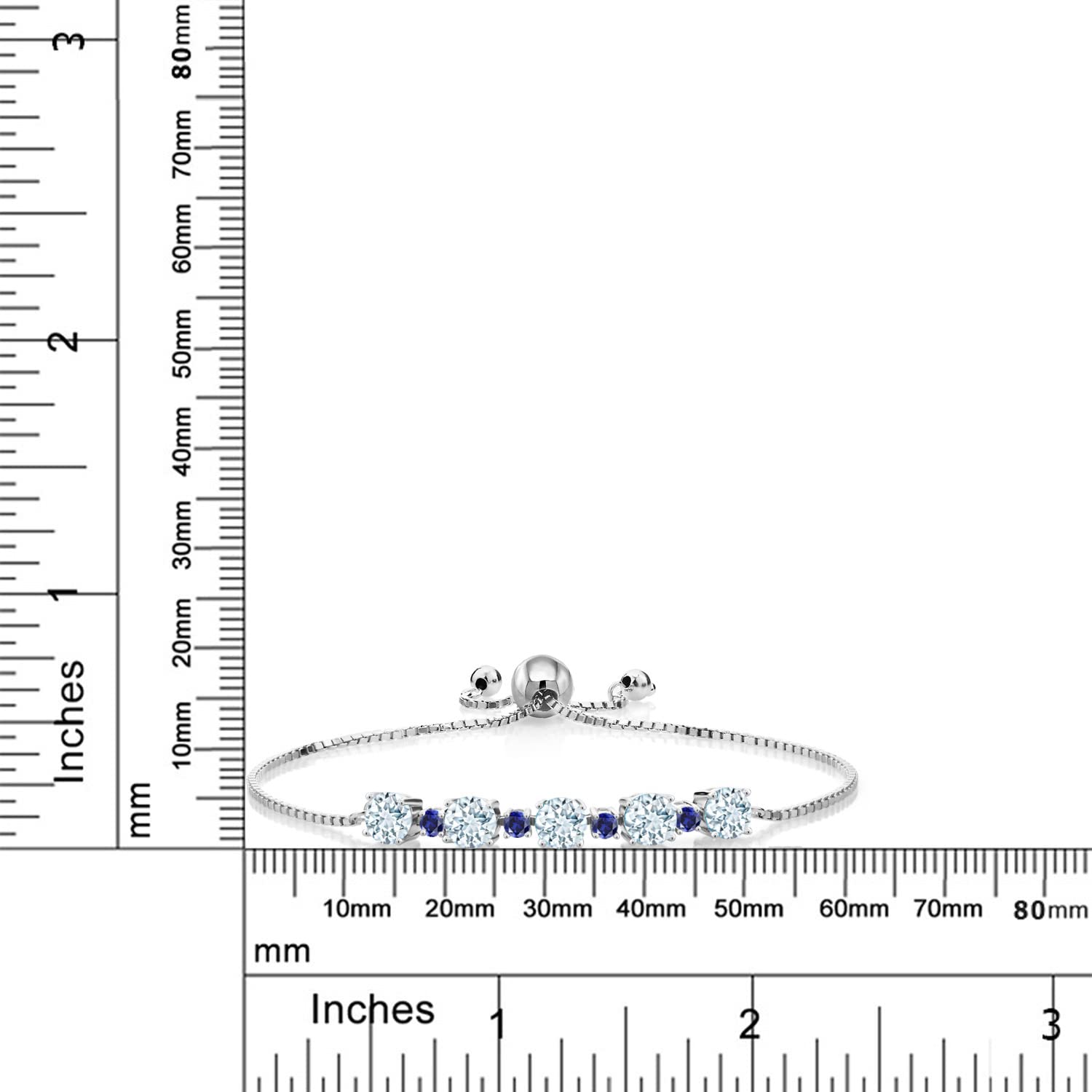 Gem Stone King 2.70 Ct Sky Blue Aquamarine Blue Created Sapphire 925 Sterling Silver Tennis Bracelet For Women