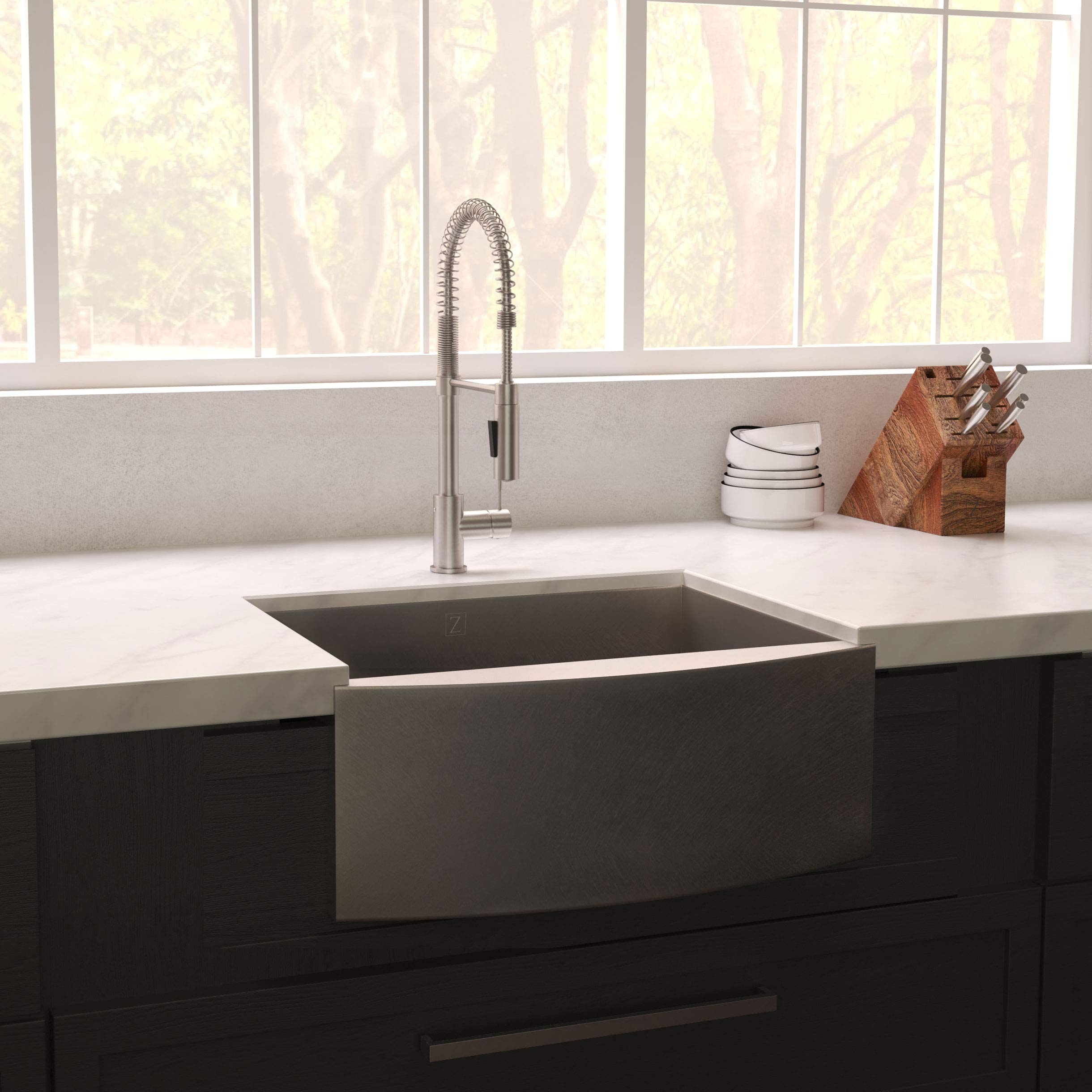ZLINE 33" Vail Farmhouse Apron Mount Single Bowl Scratch Resistant Stainless Steel Kitchen Sink with Bottom Grid (SAS-33S)