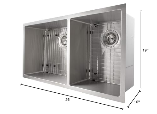 ZLINE 36" Chamonix Undermount Double Bowl Stainless Steel Kitchen Sink with Bottom Grid (SR60D-36)