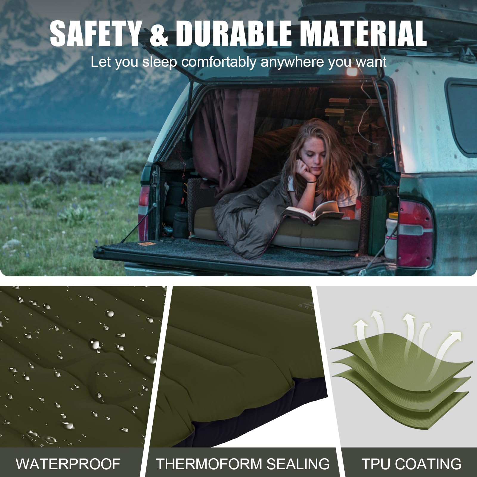 GGOV Double Sleeping Pad for Camping with Built-in Foot Pump, Extra Thick 4.7 Inch Inflatable Sleeping Pat and Pillow for Backpacking, Hiking, and Traveling