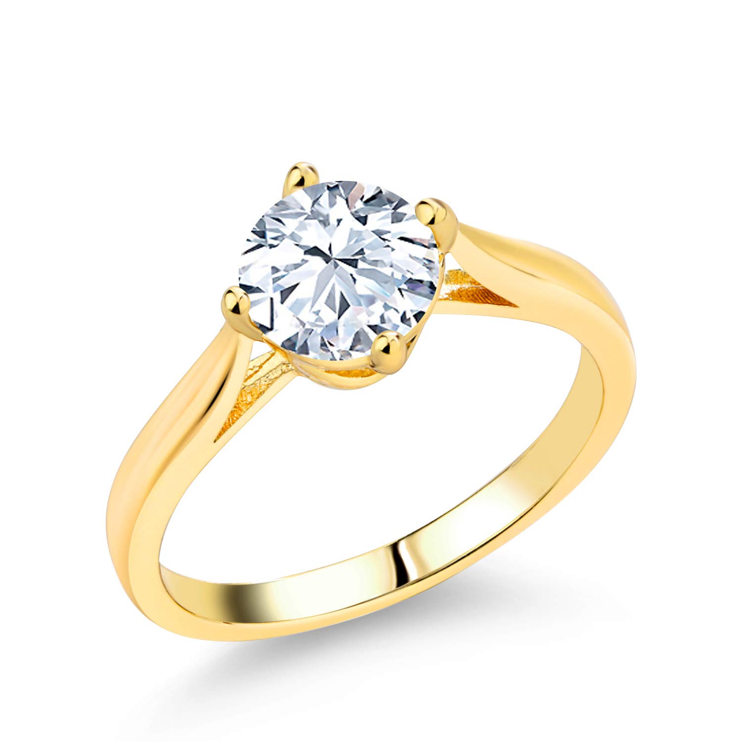 Gem Stone King 0.84 Ct Round Cut White Zirconia CZ Yellow Gold Plated Women Ring (Size 8)