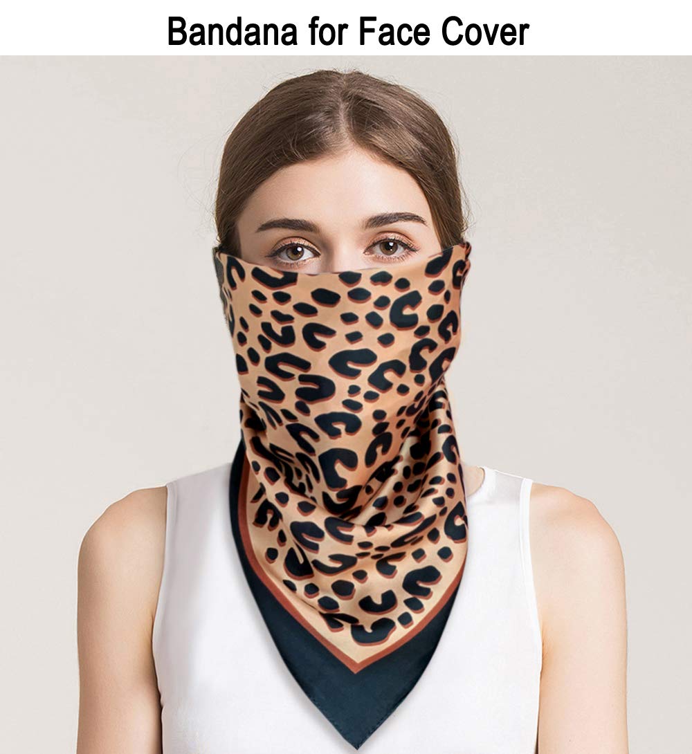 GERINLY Animal Print Scarfs for Women Leopard Neck Scarf Satin Head Scarf for Ponytail Brown Silk Purse Scarf (Leopard)