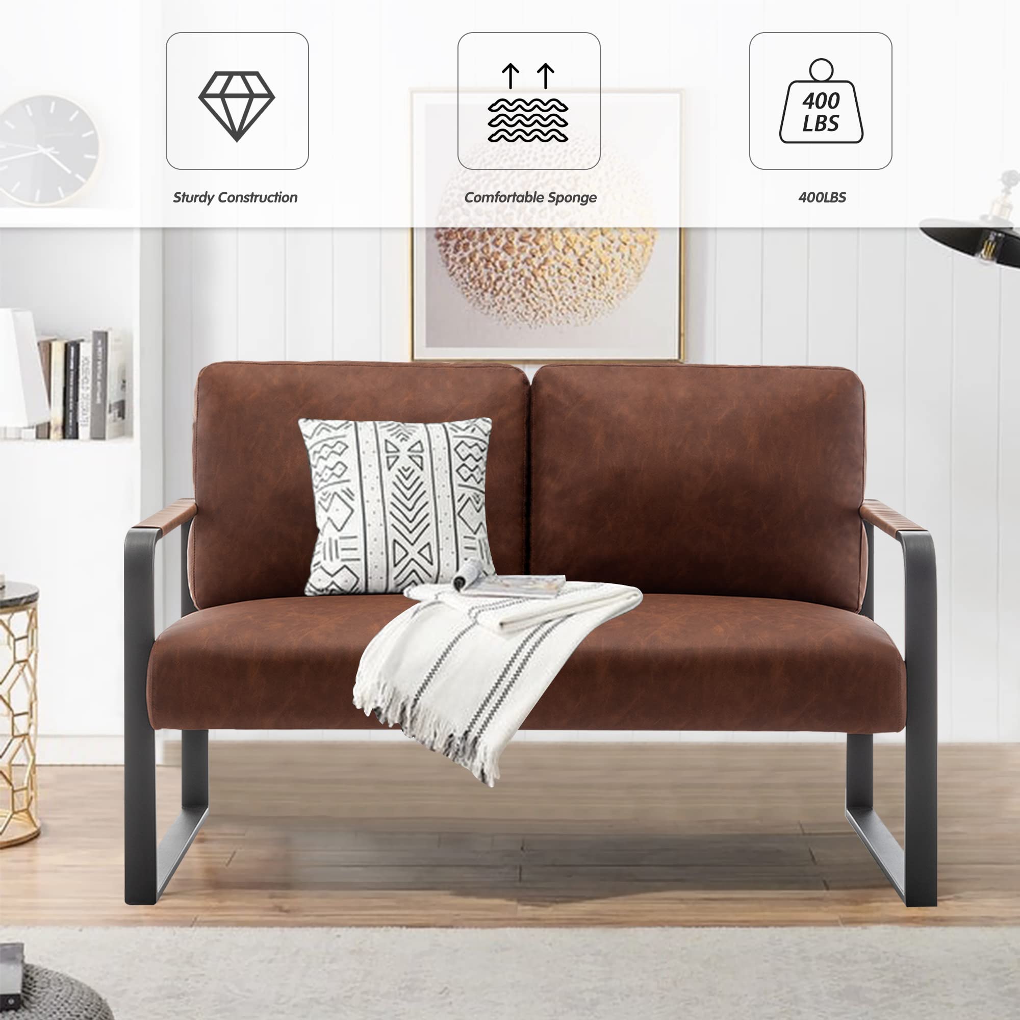 HAOBO Home Loveseat Couch Bench Settee for Living Room, Upholstered Small Sofa Couch PU Leather Banquette Lounge Bench for Dining Room Bedroom Funiture