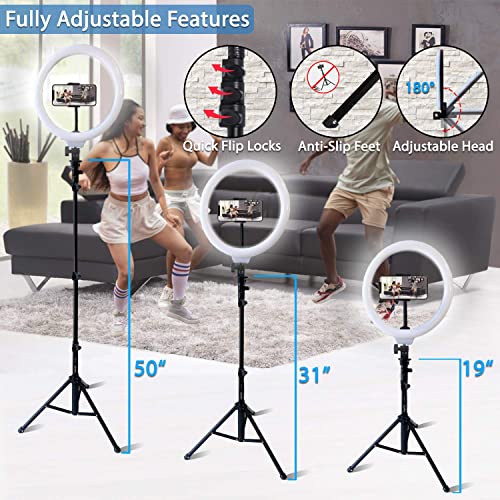 Fugetek 12" Selfie Ring Light Tripod Kit, Phone Holder, Bluetooth Remote, Aluminum Stand Extends to 51", USB Powered, Compatible with iPhone & Android, 3 Color Modes, Video, Photos, Makeup, TikTok