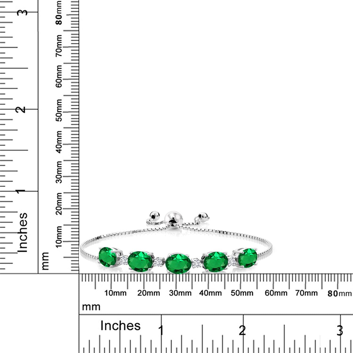 Gem Stone King 4.01 Ct Green Simulated Emerald G-H Lab Grown Diamond 925 Silver Bracelet For Women