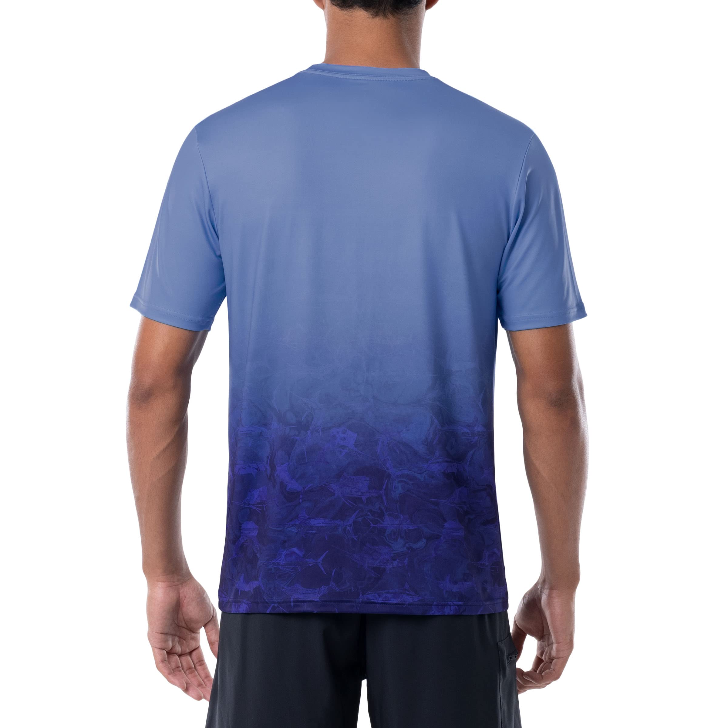 Guy Harvey Men’s Short Sleeve Performance Shirt with 50+ UPF Sun Protection, Estate Blue/Ombre Bills, Large