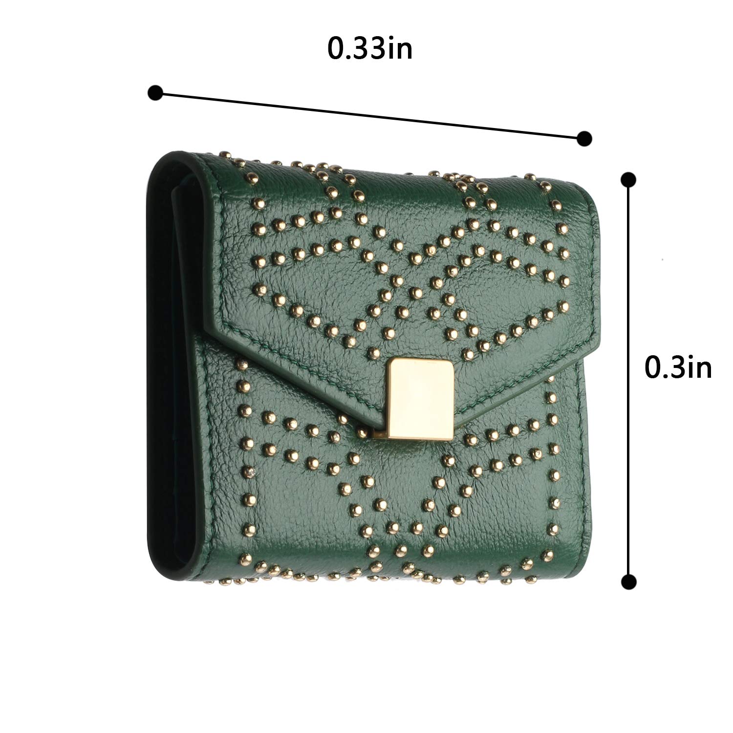 Genuine Leather Wallet for Women, Rivet Studded Money Organizer, Smart Leather Credit Card Case, Multipurpose Small Purse (Dark Green)