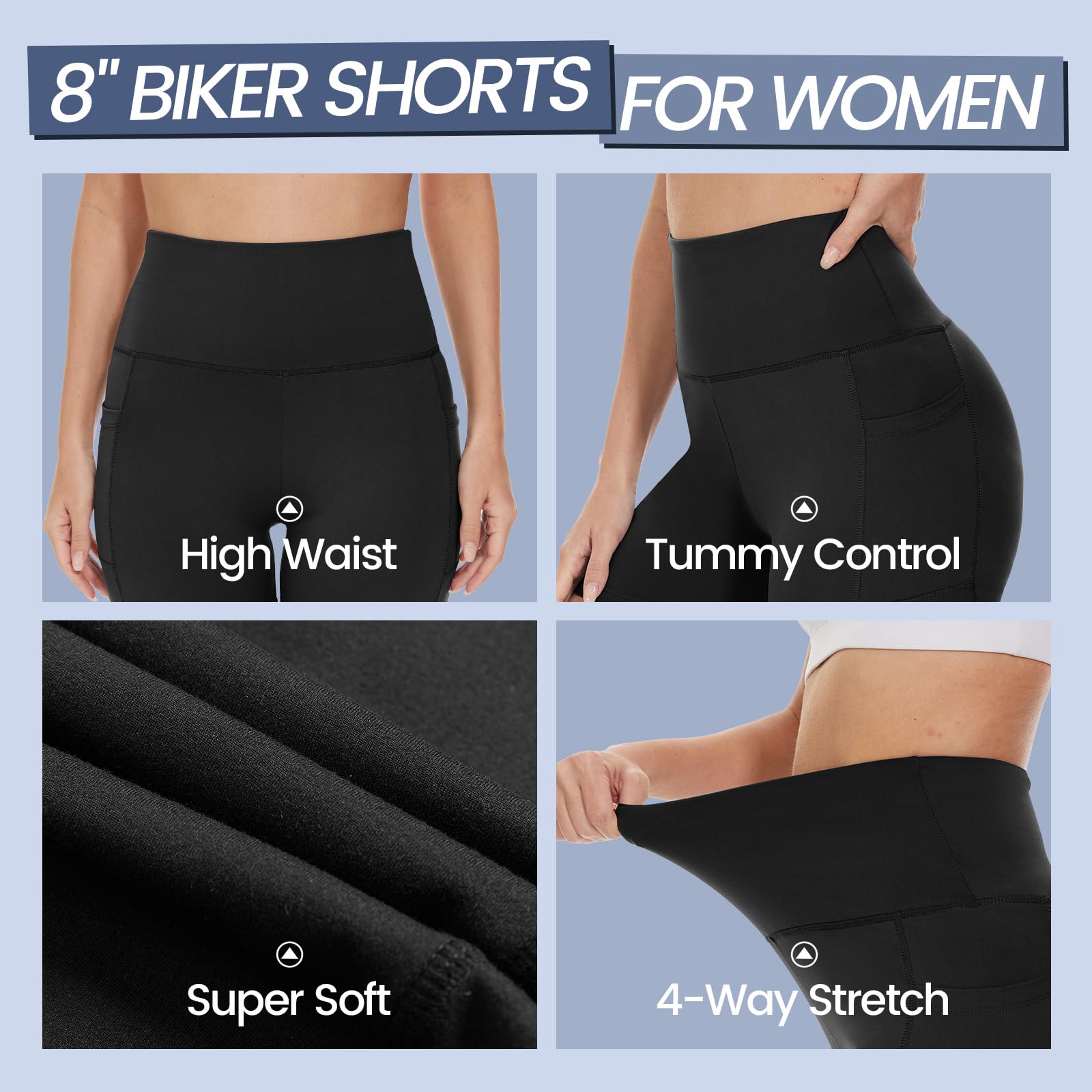 GAYHAY 3 Pack Biker Shorts with Pockets for Women - 8"/ 5"/ 3" High Waist Compression Shorts for Workout Yoga Cycling
