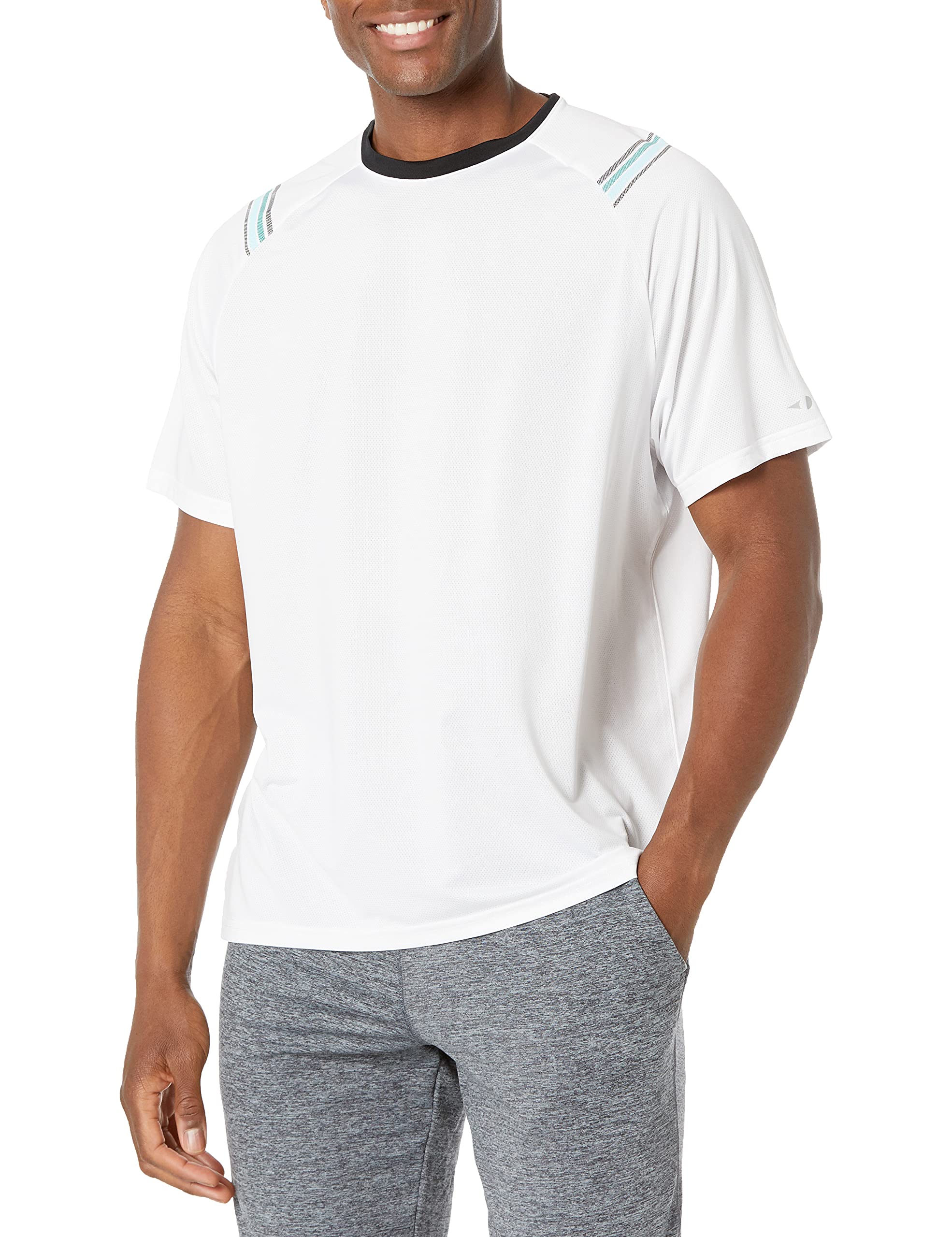 GRAND SLAM Men's Short Sleeve Retro Shoulder Stripe Shirt, Bright White, X Large