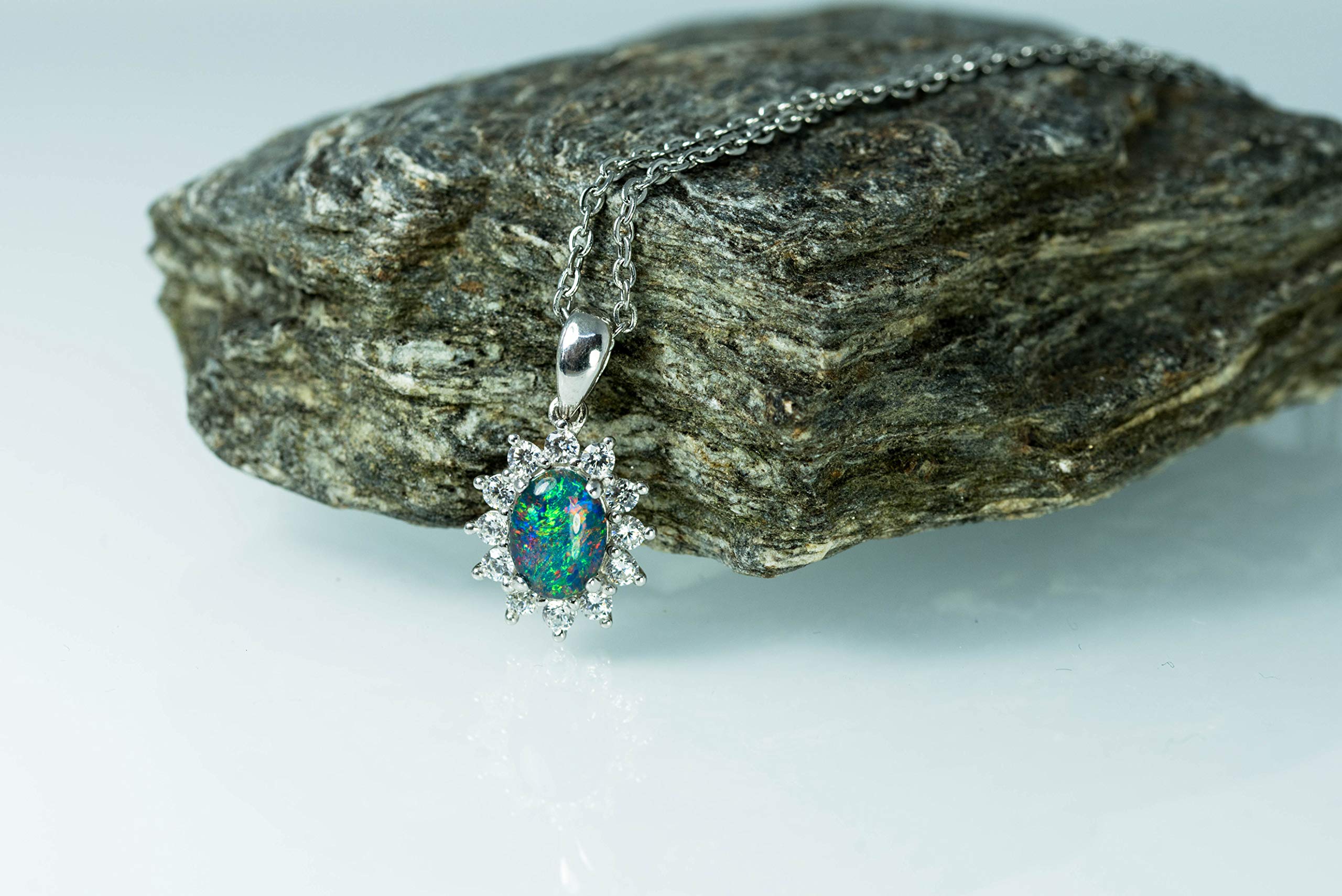 Genuine Australian Opal - Australian Triplets Opal Necklace Pendant in 925 Sterling Silver Gold Plated Women's Jewelry