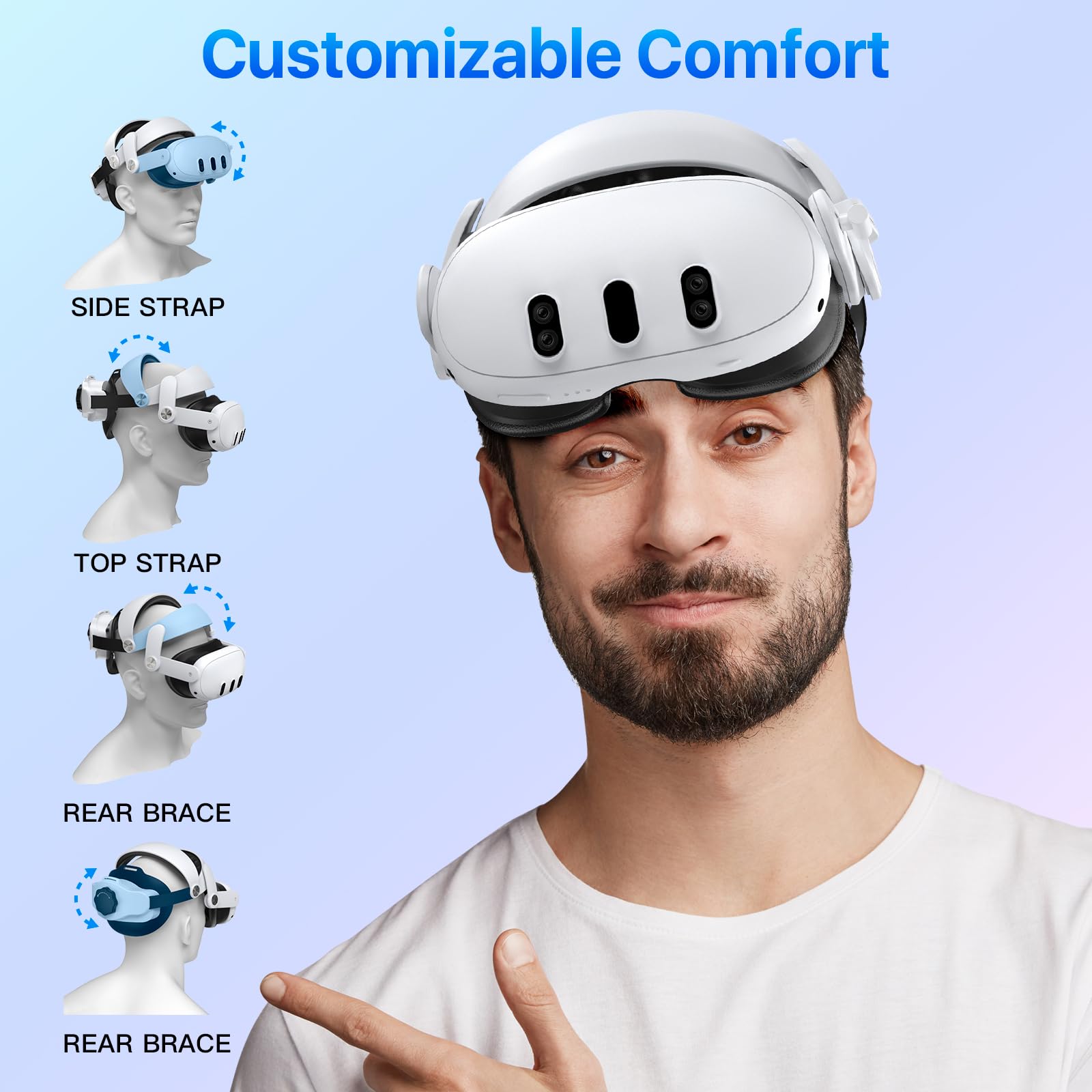 Head Strap Compatible with Oculus Quest 3, Replacement Adjustable Elite Strap for Meta/Quest 3 Accessories Enhanced Support and Comfort in VR Adjustable for Kids and Adults (Upgraded 2.0)