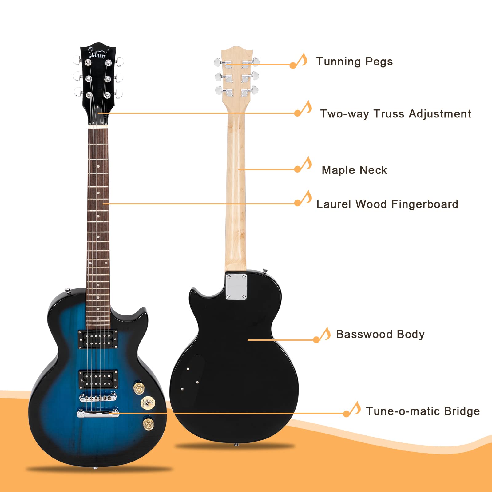 GLARRY 39" GLP Electric Guitar Solid Body Full Size Kit for Beginner, Humbucker Pickups, 3-Ways Switch with Bag, Strap, Cable, Plectrum, Pick (Dark Blue)