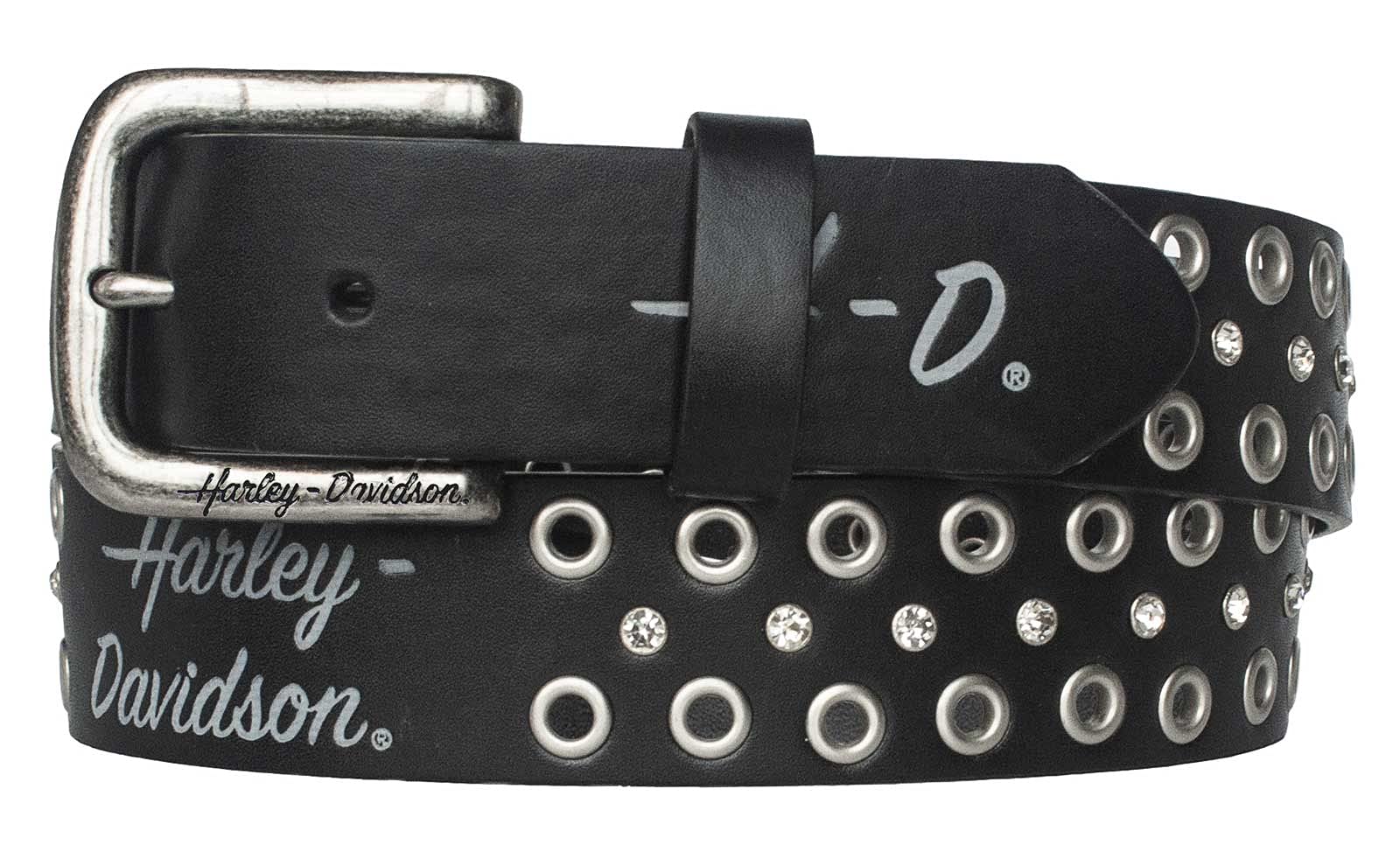 Harley-Davidson Women's Grommet Bling Rhinestones Leather Belt - Black (XL)