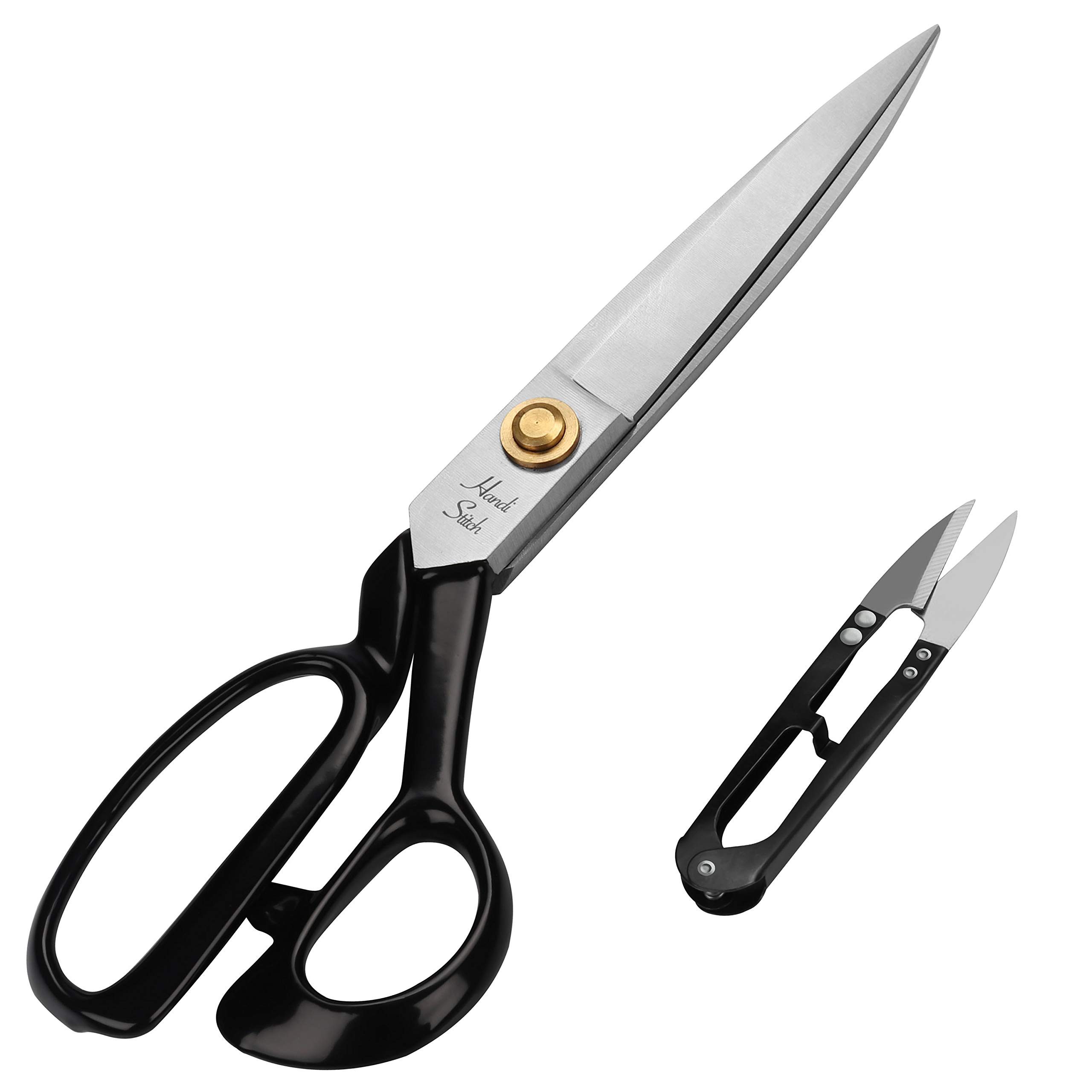 Handi Stitch Fabric Tailor Scissors and Thread Snipper – 11 Inch Razor Sharp Stainless Steel for Sewing, Dressmaking & Knitting Needs – Durable Black Shears for Cutting Denim, Leather & More
