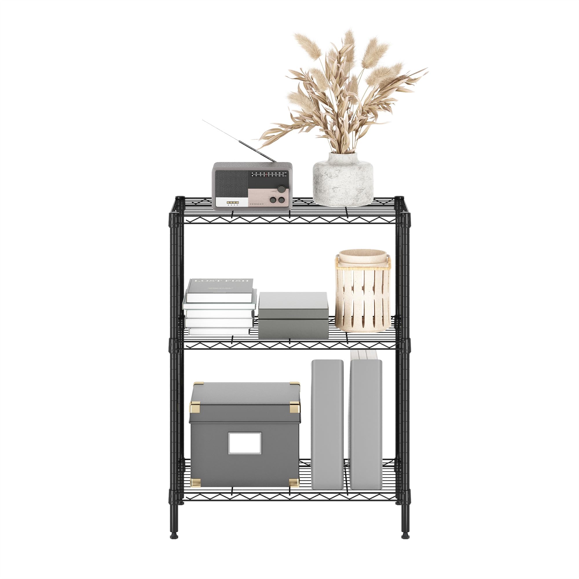Furinno Wayar 3-Tier Metal Storage Shelf Rack, 23 x 13 x 30, Black