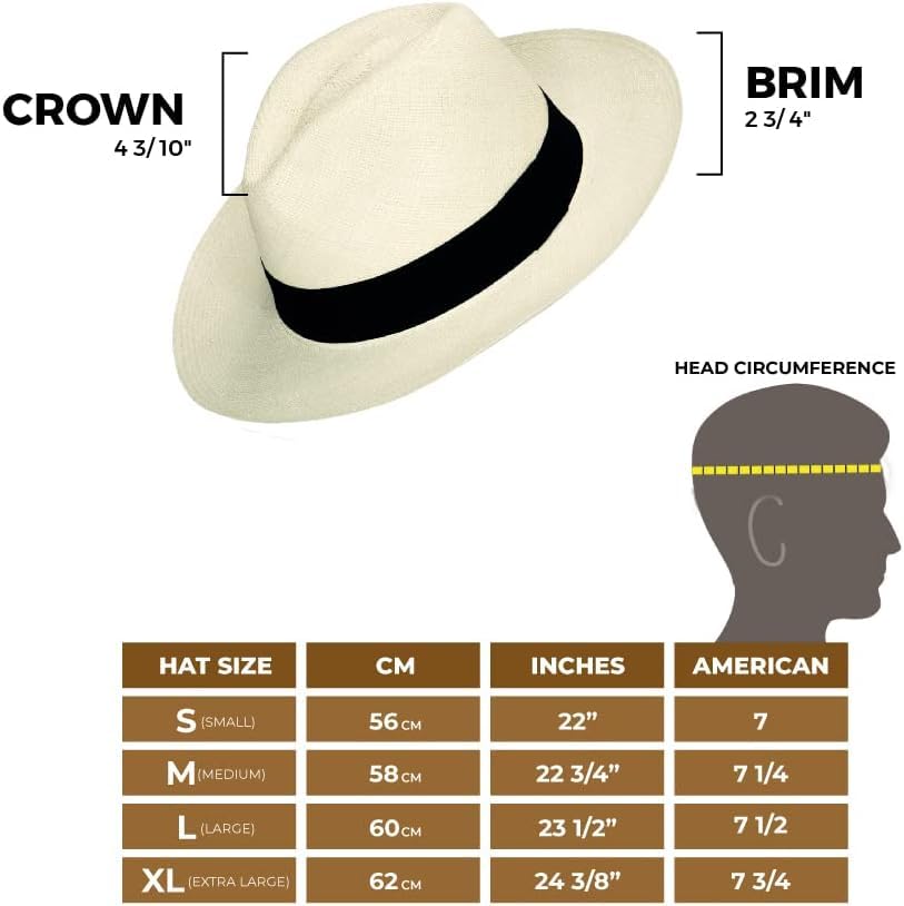 Gamboa Sun Protection UV UPF50+ Panama Hat for Men Original and Handmade Straw Fedora Hat Sombrero de Hombre para Sol Natural