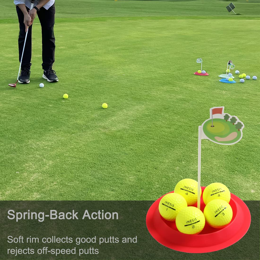 GLANC 3PCS Golf Putting Cups Hole with Flag, Putting Training Aids Practice Indoor and Outdoor Practice Putting Green Cup