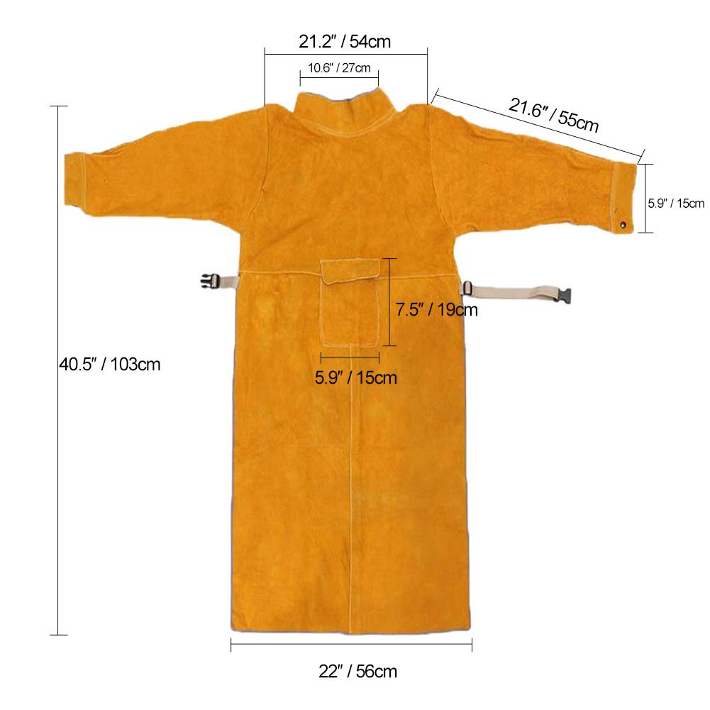 Gotega Welding Jacket Leather Apron Heavy-Duty Work Anti-scald Flame Resistant Coat L