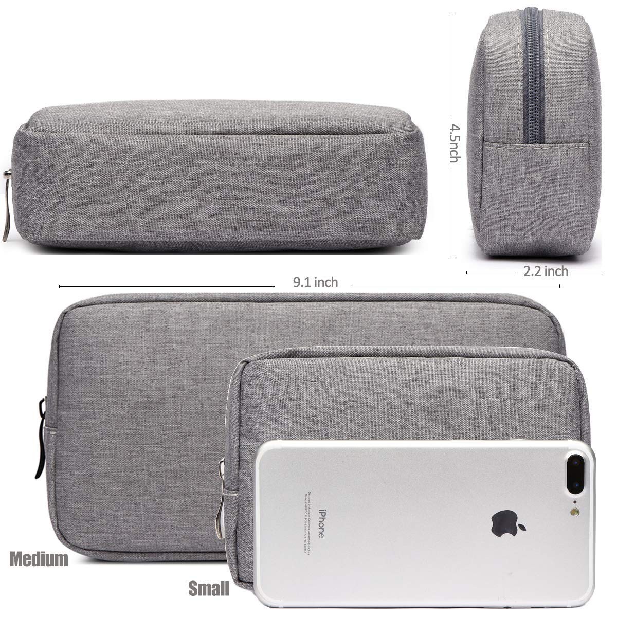 JBOS Electronic Organizer, Travel Cable Organizer Bag Tech Organizer Pouch Electronic Accessories Carry Case Portable Waterproof Storage Bag for Cable, Charger, Phone, Earphone (Medium, Grey)