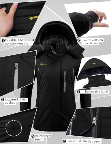 GEMYSE Women’s Mountain Waterproof Ski Snow Jacket Winter Windproof Rain Jacket with Hood (Black01, Large