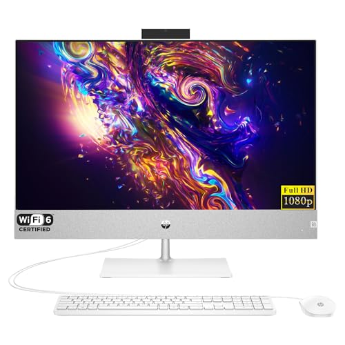HP Pavilion 27 All-in-One, 27" FHD Screen, AMD Ryzen 5 5625U, 64GB RAM, 2TB SSD, Webcam, HDMI, Wi-Fi 6, Wired Keyboard & Mouse, Windows 11 Home, White