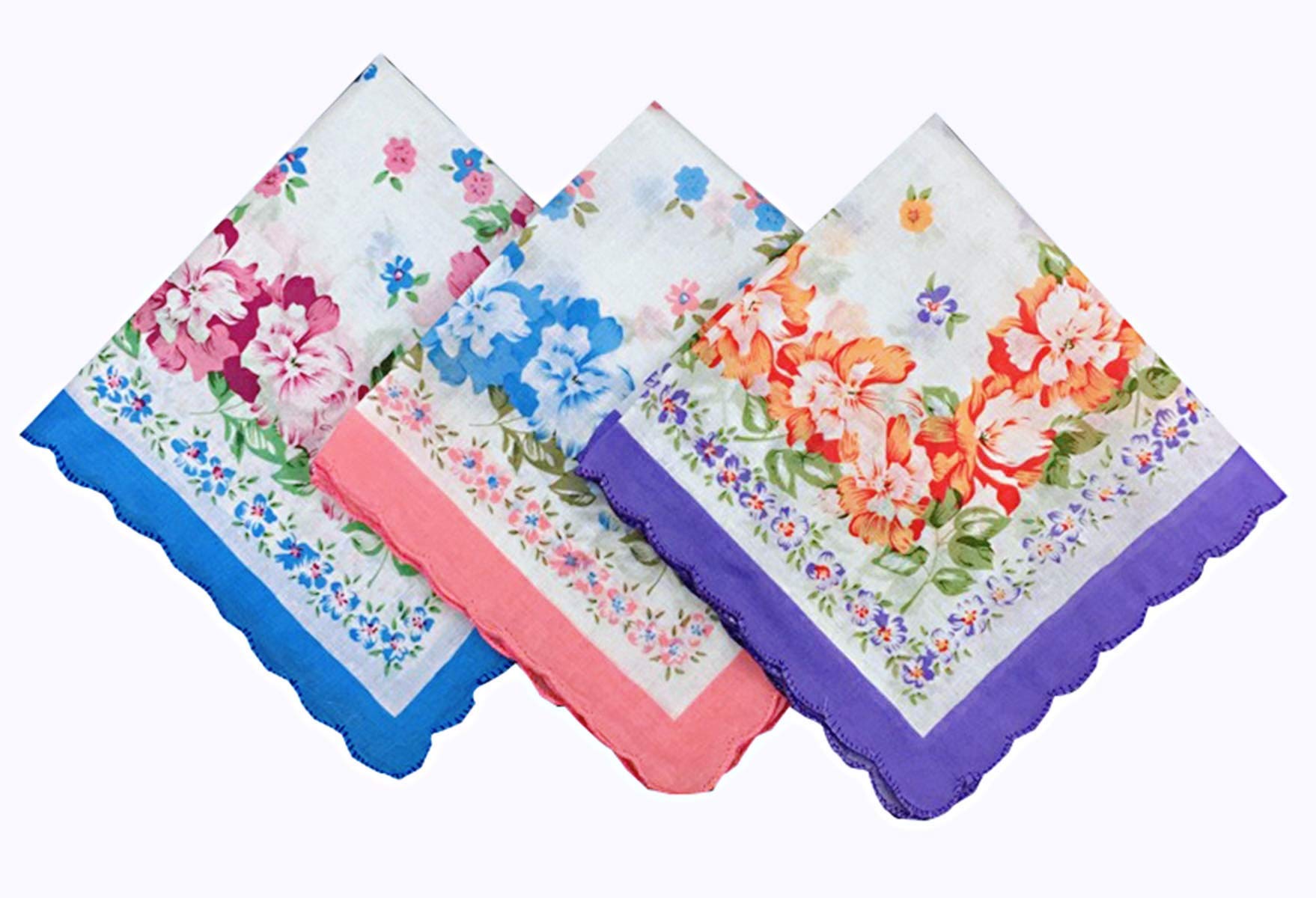 Forlisea 10 Pieces Womens Beautiful Cotton Floral Handkerchief Wendding Party Fabric Hanky