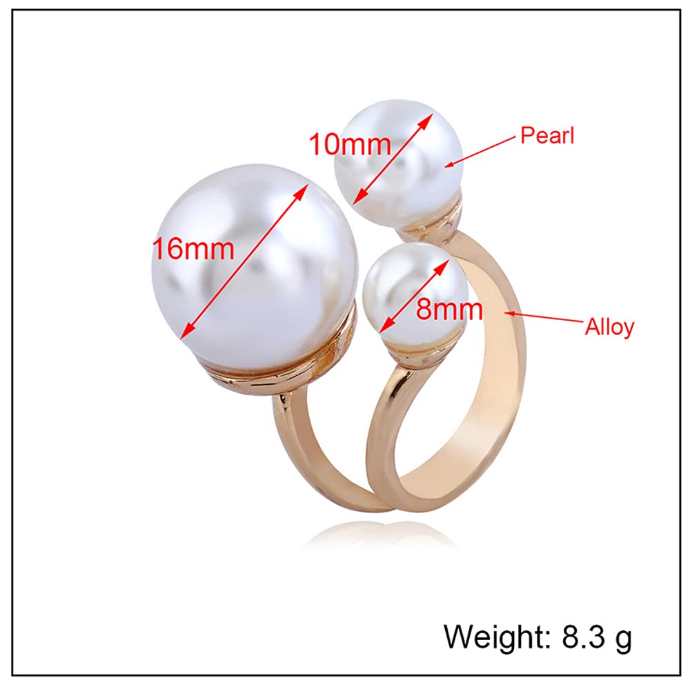 GUAFEIH Women Fashion White Pearl Opening Adjustable Ring Imitation Pearl Opening Ring Christmas Valentine's Day Gift