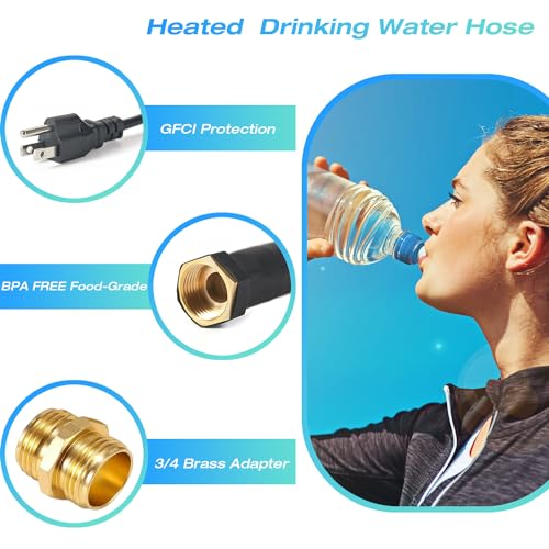 H&G lifestyles Heated Water Hose for RV 1/2" Inner Diameter 25 ft Withstand Temperatures Down to -40°F Self-Regulating