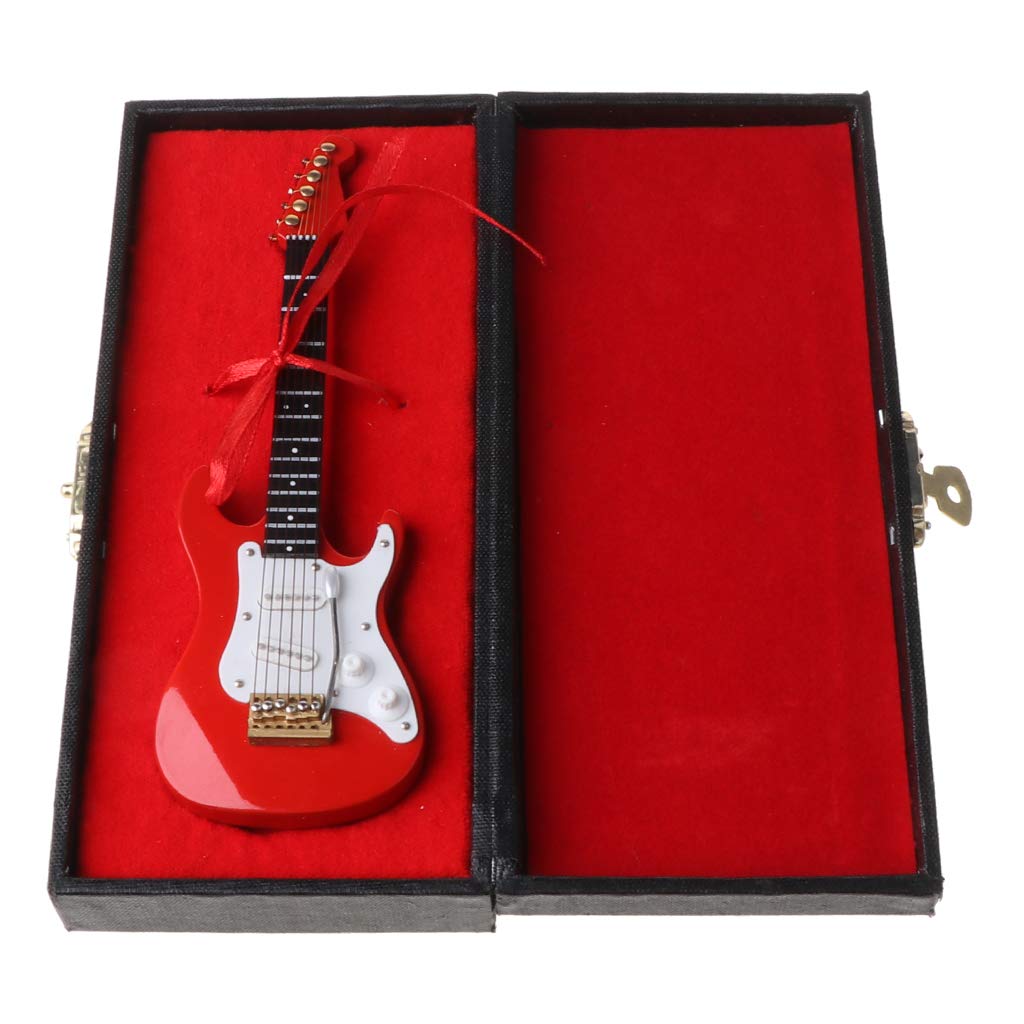 HELYZQ 14cm Mini Electric Guitar Model Miniature Guitarra Replica Gift with Case Stand,Red,14x4x1.3cm