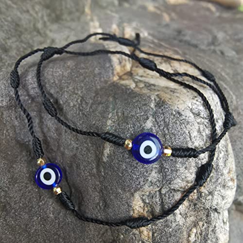 Generic Brands Evil Eye 7 Knot Lucky Bracelets Adjustable Handmade Red String Amulet for Women (Black) 2pcs