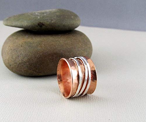 Generic Glitter Box Exports 925 Sterling Copper & Silver Spinner Fidget ring For Women High Polish Silver Point Ring (8.50)