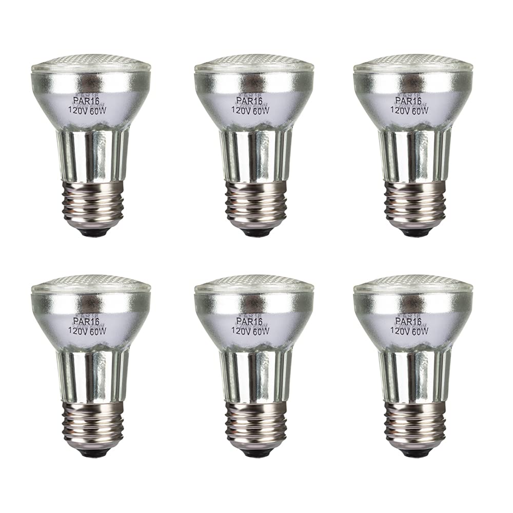 haraqi 6 Pack PAR16 60W 120V E26 Medium Halogen Flood Light Bulbs,Dimmable Bulbs for Range Hood Lights,Ceiling Fan,Table Light, Showcase Lamps