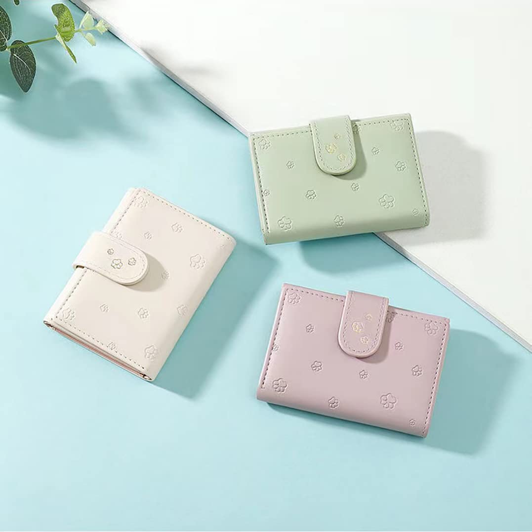 GOMOVING Small Women Wallet RFID Credit Card Holder Cat Paw Pattern Cute Small Leather Card Holder Multifunction Fold Coin Wallet For Cat Lovers (Black)