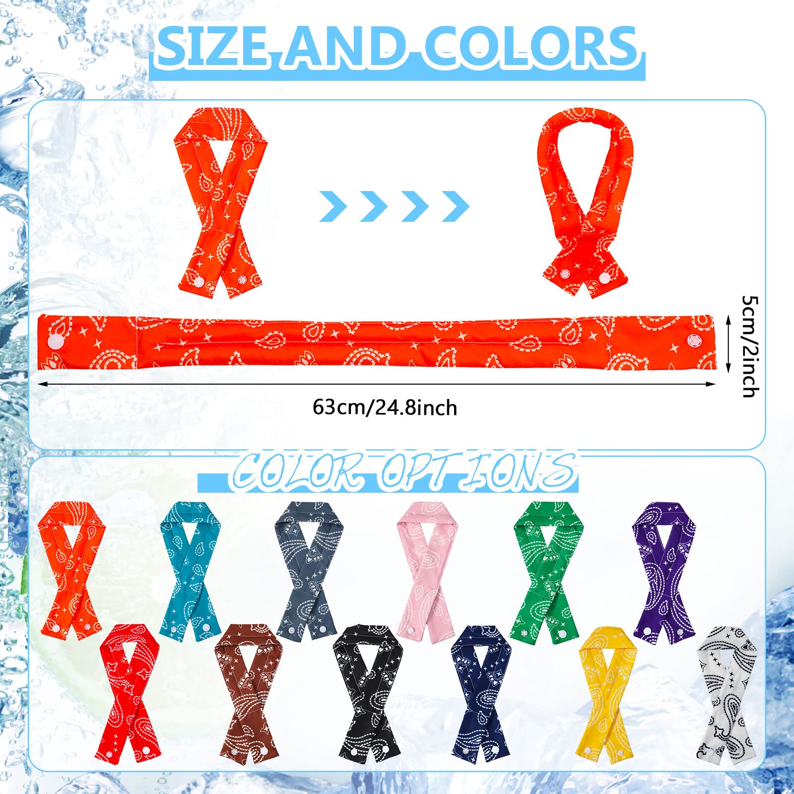 Geyoga 12 Pcs Cooling Neck Wraps Cooler Ice Wrap Scarf Bandanas for Summer Women Men Walking Riding Outdoor(Basic Style)