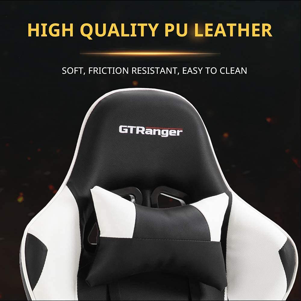 GTPOFFICE Gaming Chair Racing Style High Back Computer Gaming Chair Adjustable Recliner Leather Office Desk Chair with Headrest and Lumbar Support White
