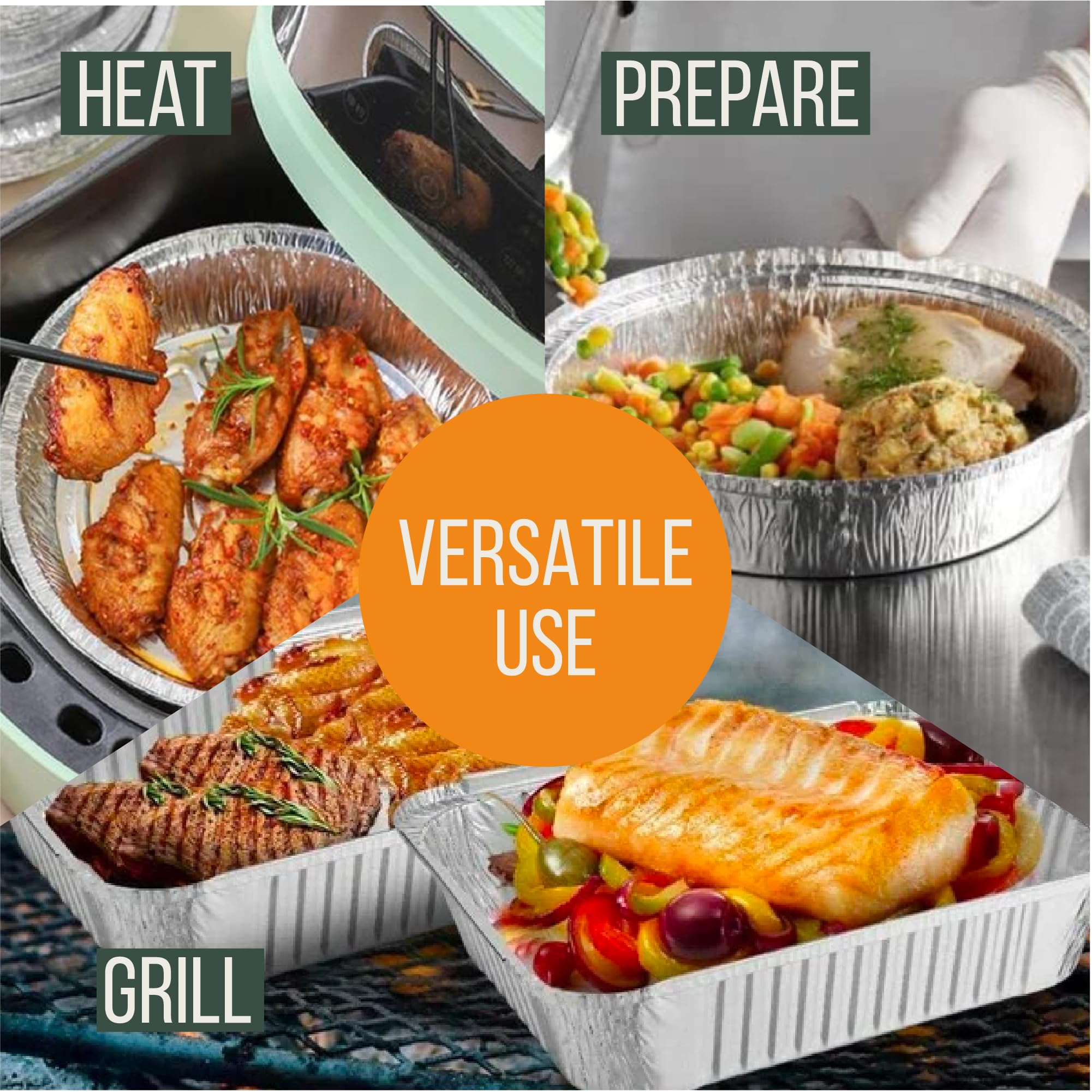 VHK HOME COLLECTION Aluminum Pans with Lid - Pack of 30/8 x 8 - Square Half Size Tin Foil Pans for Cooking, Baking, Steaming, Grilling, Smoking, Buffet & Food Prepping