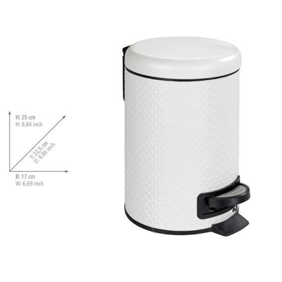 WENKO 0.79 liq. gal. Bathroom Trash Can, Dimensions (WxDxH): 8.9 x 6.7 x 9.8 in, Small Waste Basket, Small Garbage Can, 8.9 x 6.7 x 9.8 in, White