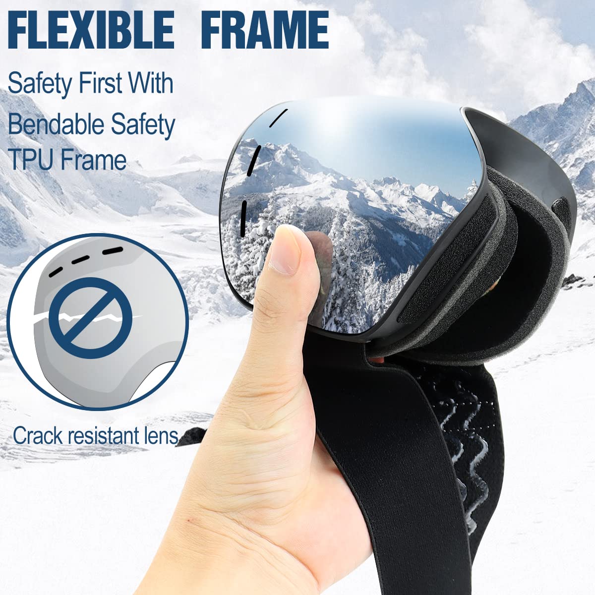 Henoty Ski Goggles, Snowboard Goggles for Men Women Youth – 100% UV Protection, Foam Anti-Scratch Dustproof (Frameless) (A1-B/M)