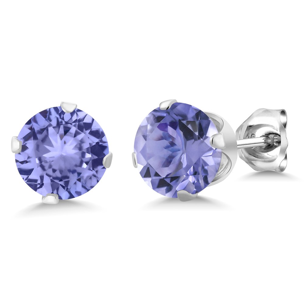 Gem Stone King 925 Sterling Silver Round Tanzanite Stud Earrings For Women (1.50 Cttw, Gemstone Birthstone, Round 5.5MM)