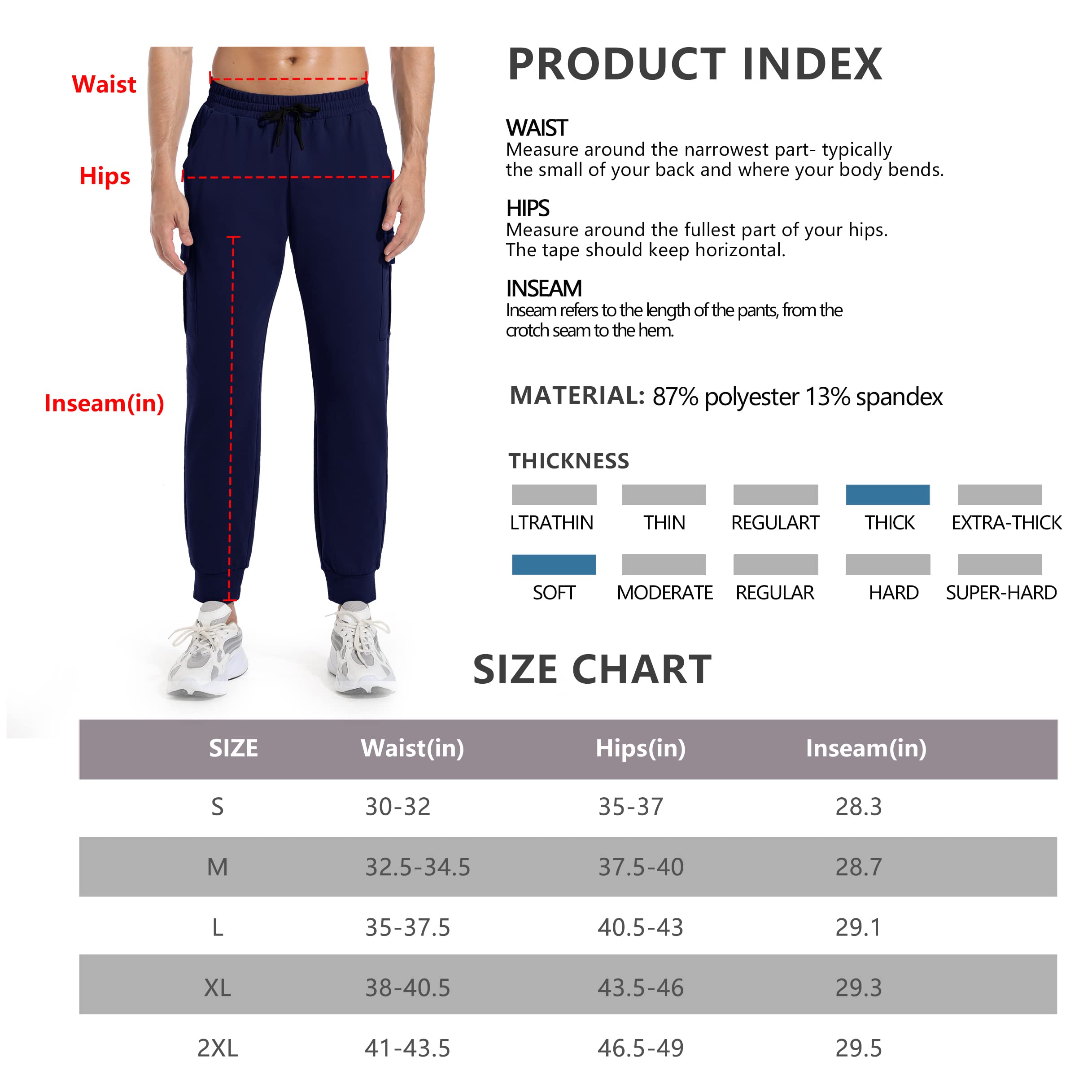 HARTPOR Men's Fleece Lined Sweatpants Water Resistant Joggers Cargo Pants Winter Hiking Athletic Workout Thermal Warm Pants with Pockets, Navy L