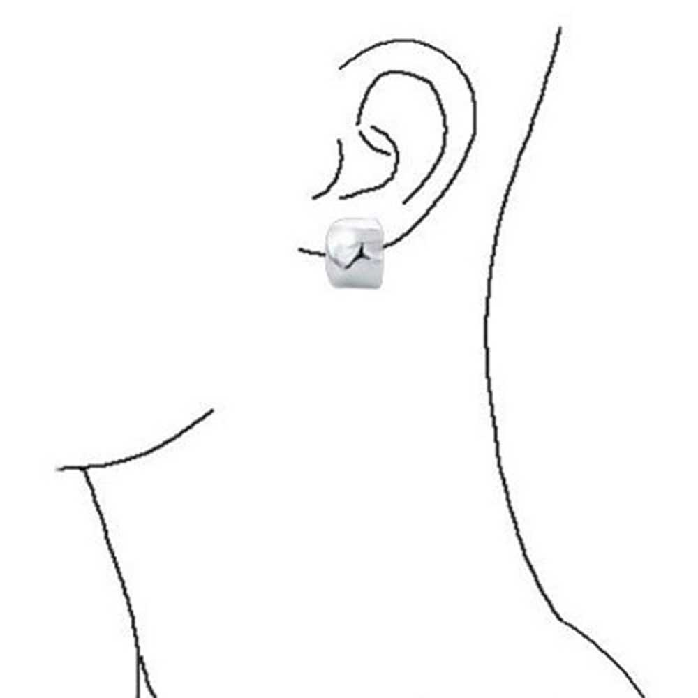 Geometric Hammered Dome Half Hoop Clip On Earrings For Women Non Pierced Ears Polished Silver Plated Brass