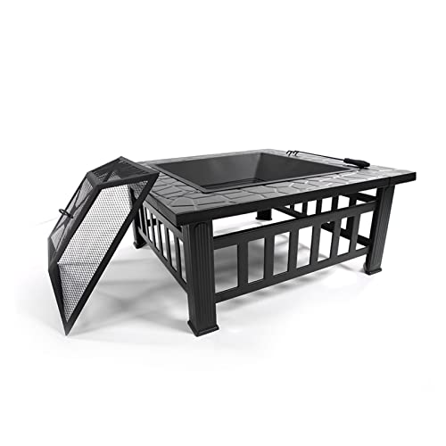 LIUXUEFE Fire Pit, Portable Square Courtyard Metal Fire Bowl, wo-od Burning Pit, Brazier Decoration Backyard Poolside Iron Black Courtyard