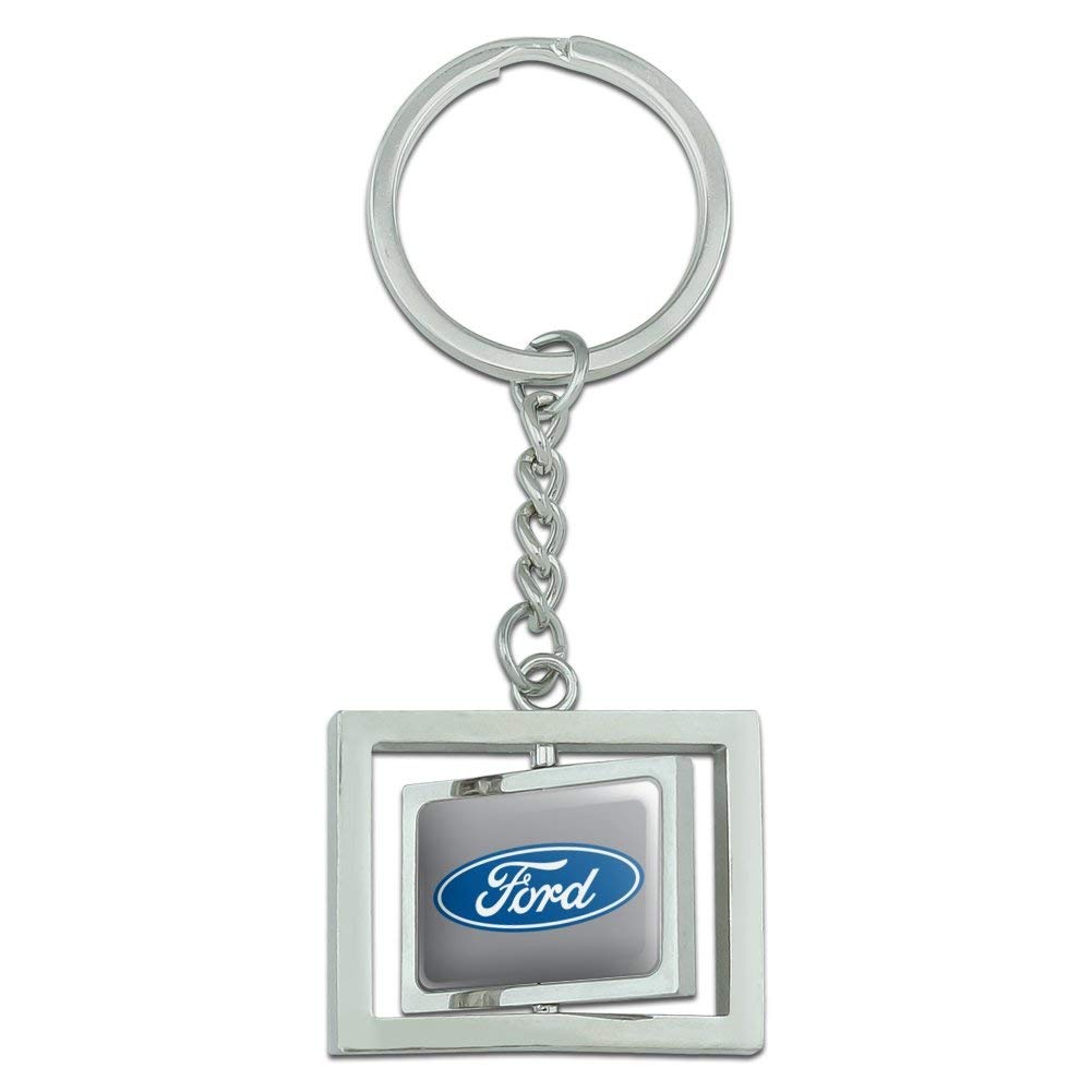 GRAPHICS & MORE Ford Motor Company Blue Oval Logo Spinning Rectangle Chrome Plated Metal Keychain Key Chain Ring