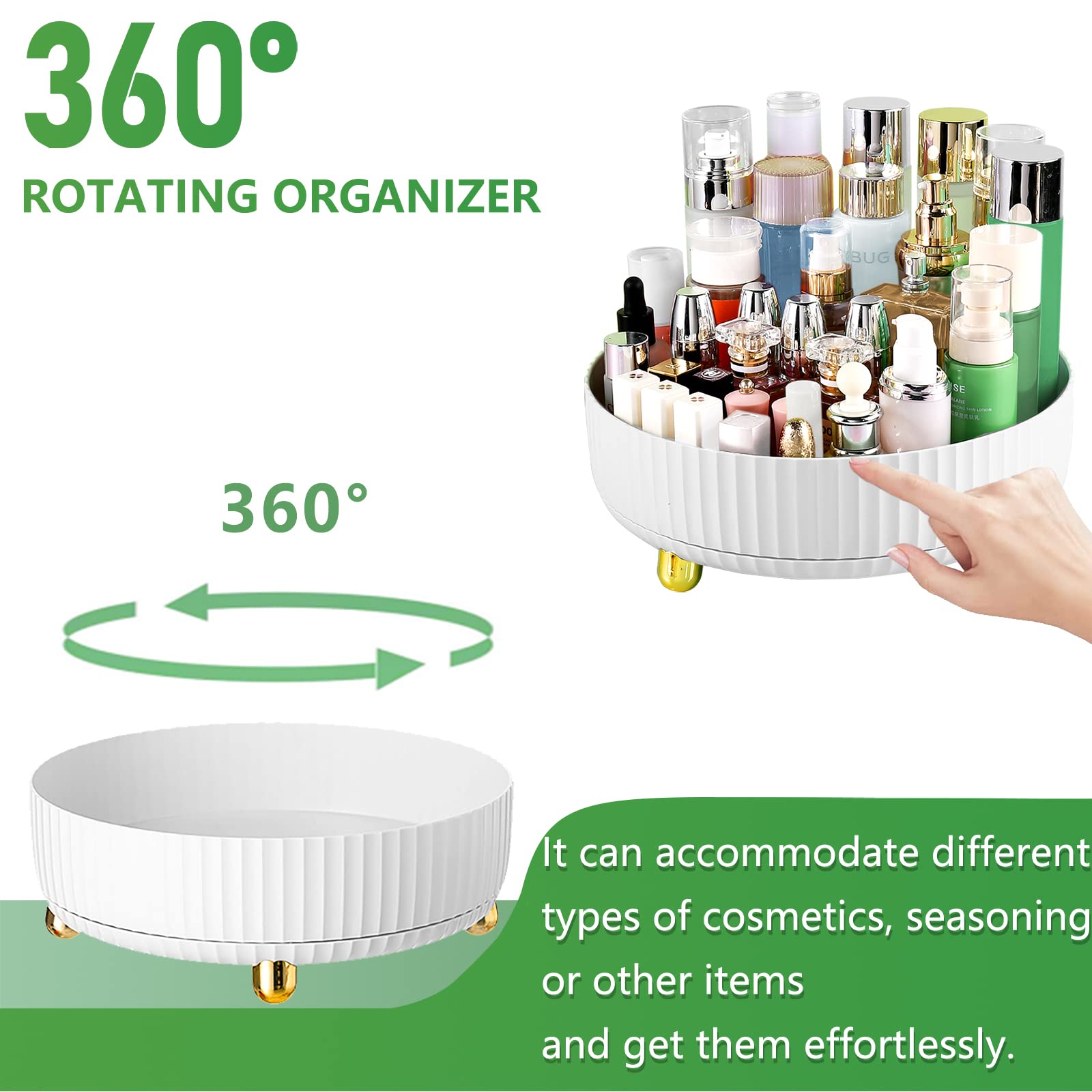 houya Rotating Makeup Organizer Perfume Organizer, 360 Spinning Cosmetic Organizer Large Capacity Countertop Organizer Lotion Display Cases Skincare Organizer for Dresser Vanity White